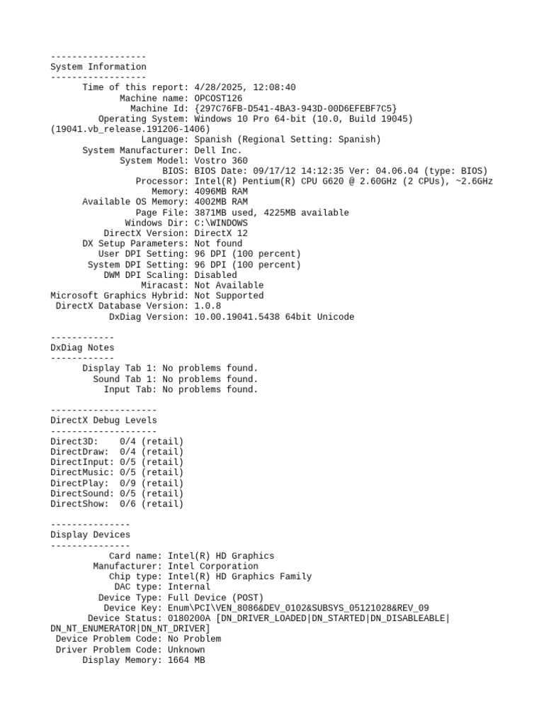 DxDiag 192.168.0.152 Anahi Gonzalez | PDF | Codec | Device Driver