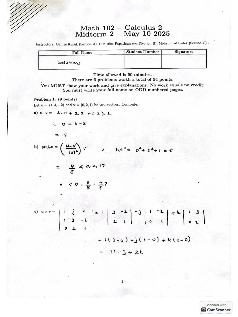 Math102 - mt2 Solutions | PDF