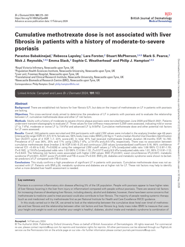 Cumulative Methotrexate and Liver Fibrosis | PDF | Cirrhosis | Psoriasis