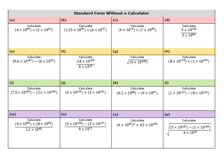 Standard Form Calculations Guide | PDF