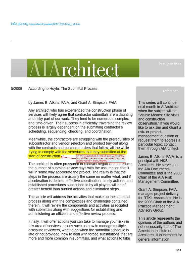 The Submittal Process - AIA Paper | PDF
