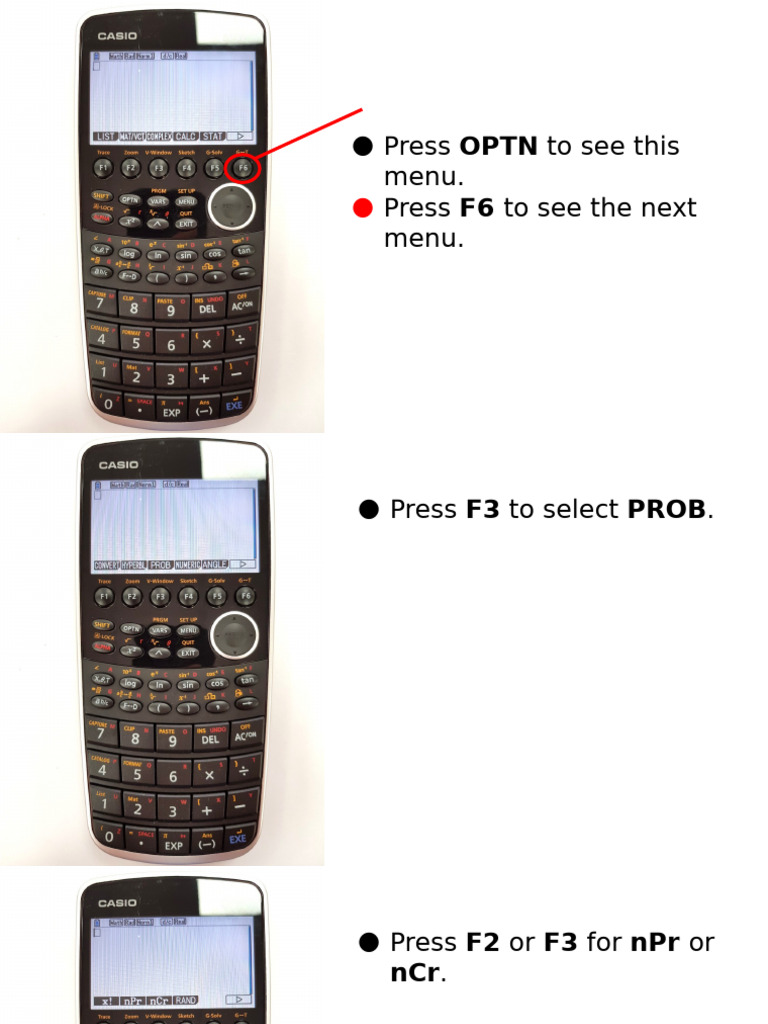 Finding Buttons_ NCr and NPr - Casio Fx-CG20 | PDF