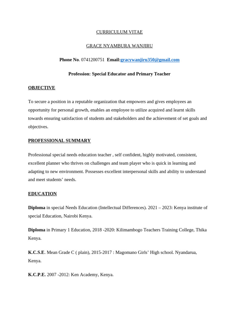 Attachment Grace Esther CV | PDF | Learning | Teachers