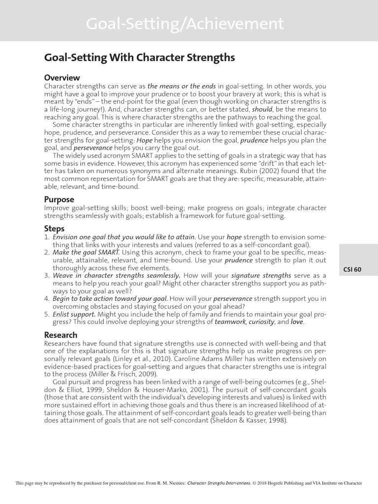 Niemic CSI CSI-Handouts CSI-60 | PDF | Goal Setting | Goal