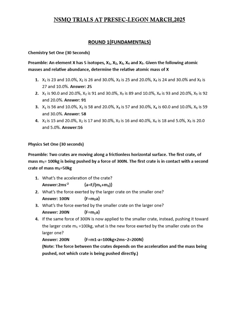 CONTEST 4 Trials@Presec - 061110 | PDF | Metabolism | Fluid Dynamics