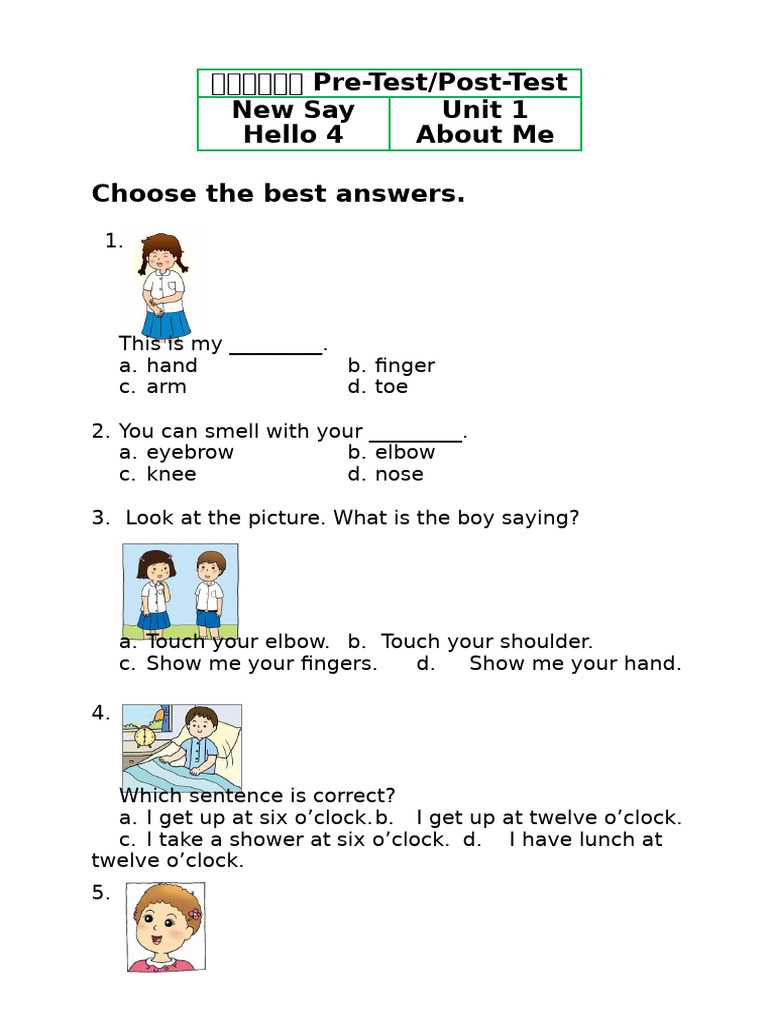 Pre-Post Test Hello 4 - Unit 1 | PDF