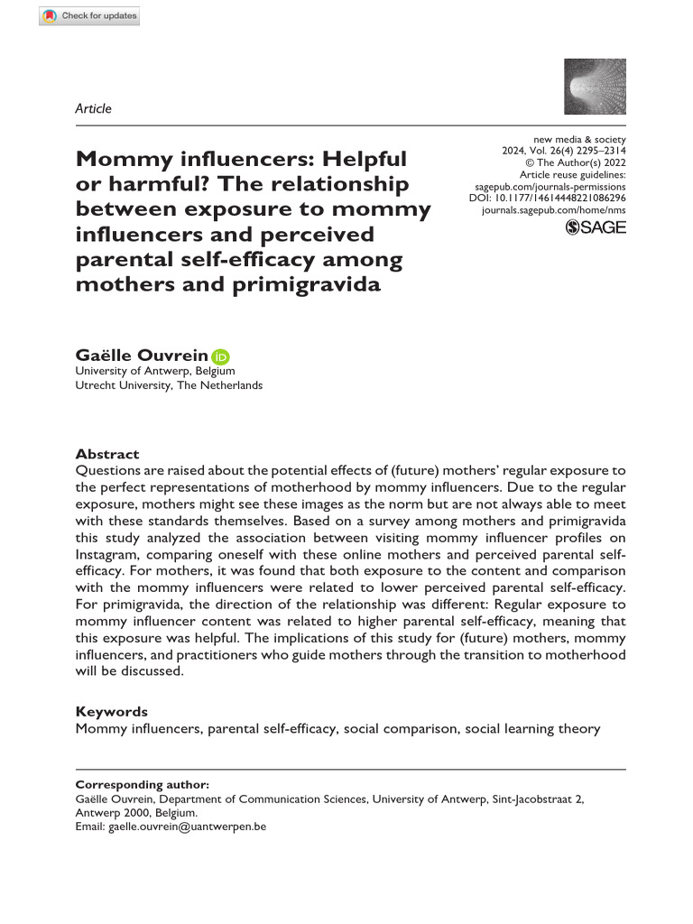 Ouvrein 2022 Mommy Influencers Helpful or Harmful The Relationship Between Exposure To Mommy ...