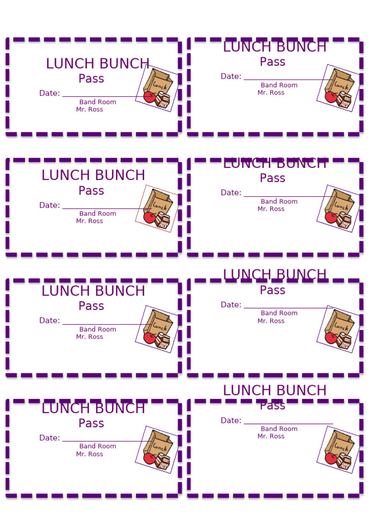 Lunch Bunch Pass Template | PDF