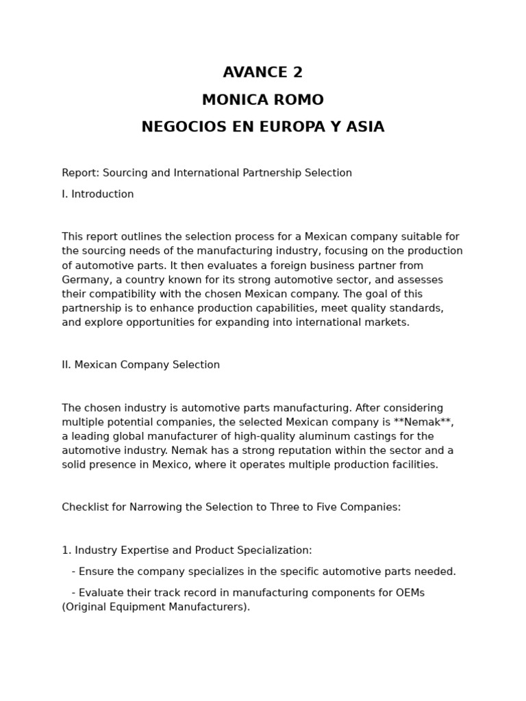 Avance 2 Monica Romo Negocios en Europa Y Asia | PDF | Supply Chain ...