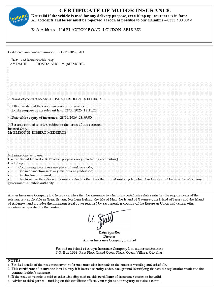 Certificate of Insurance PDF | PDF | Vehicles | Transport
