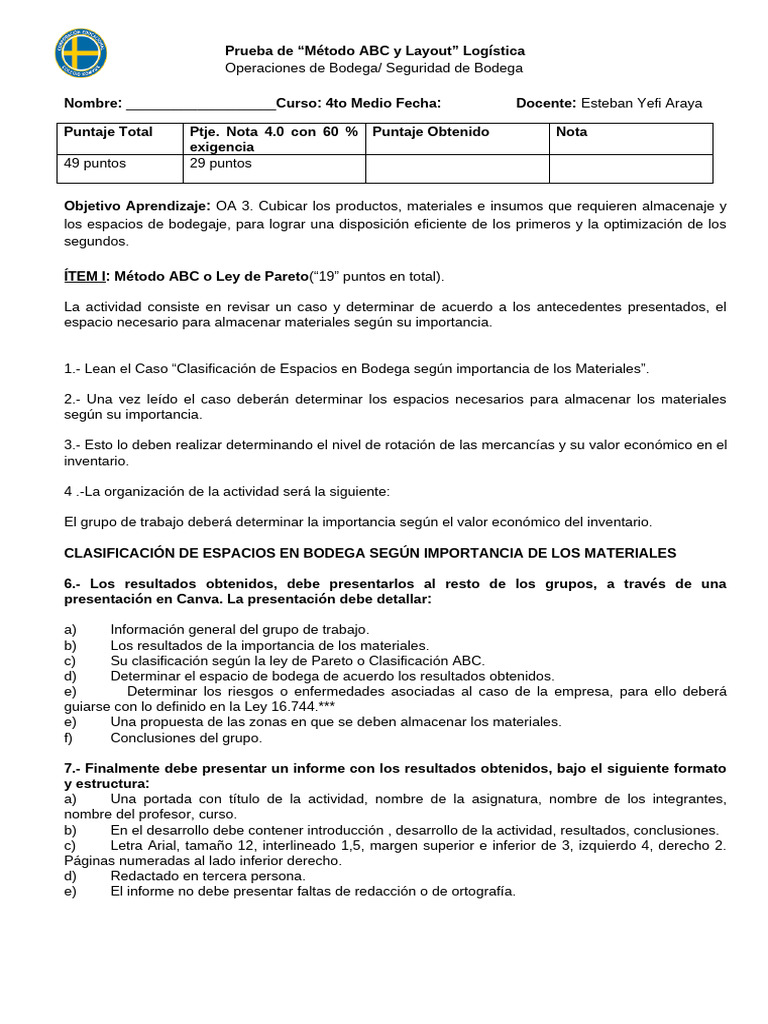 1era Prueba Logística Método ABC - Layout Versión 2 | PDF | Almacén ...