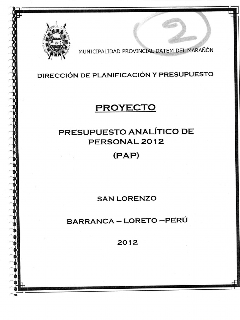 Presupuesto Analítico Del Personal (PAP) - MPDM | PDF