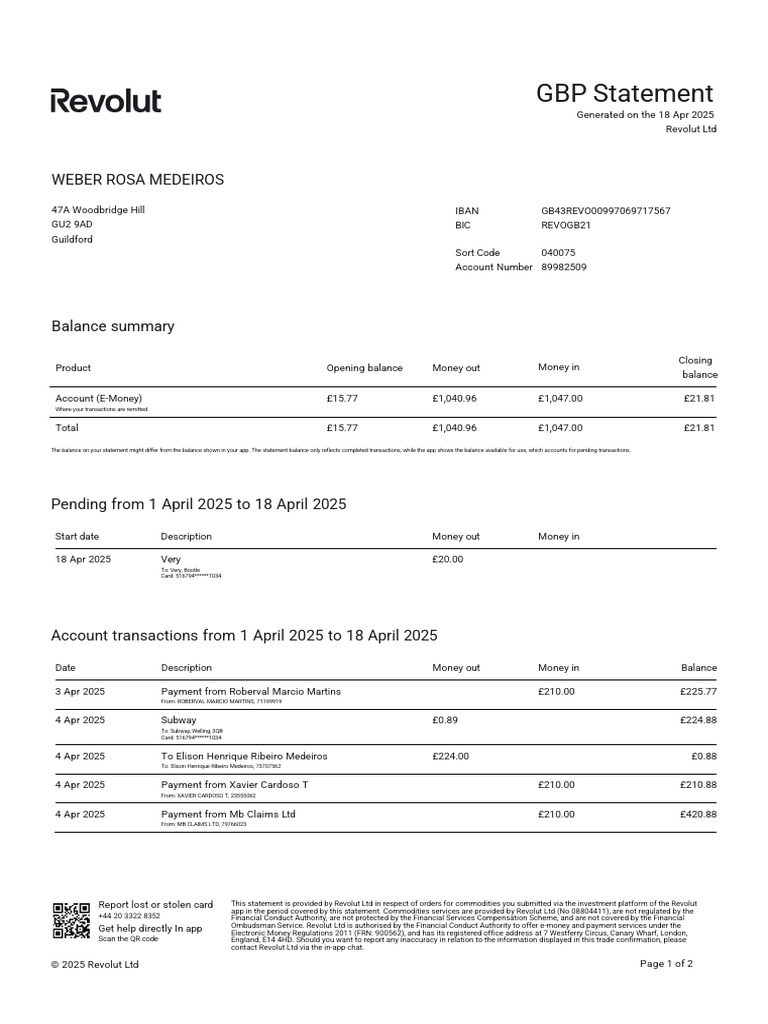 Revolut GBP Statement Summary | PDF | Applications Of Cryptography ...
