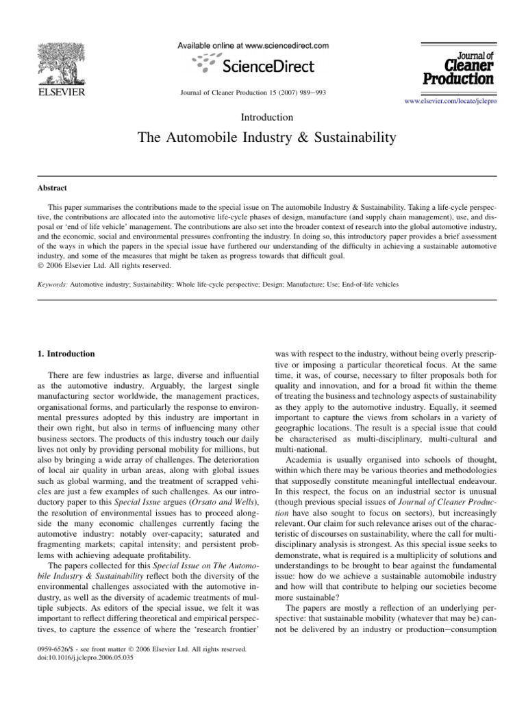 The Automobile Industry & Sustainability | PDF | Sustainability | Life ...