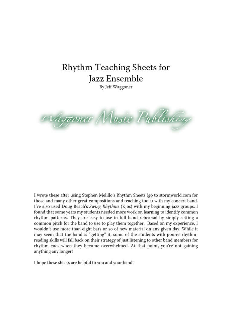 Jazz Ensemble Rhythm Teaching Sheets - Unison - Swing - Rhythms | PDF ...