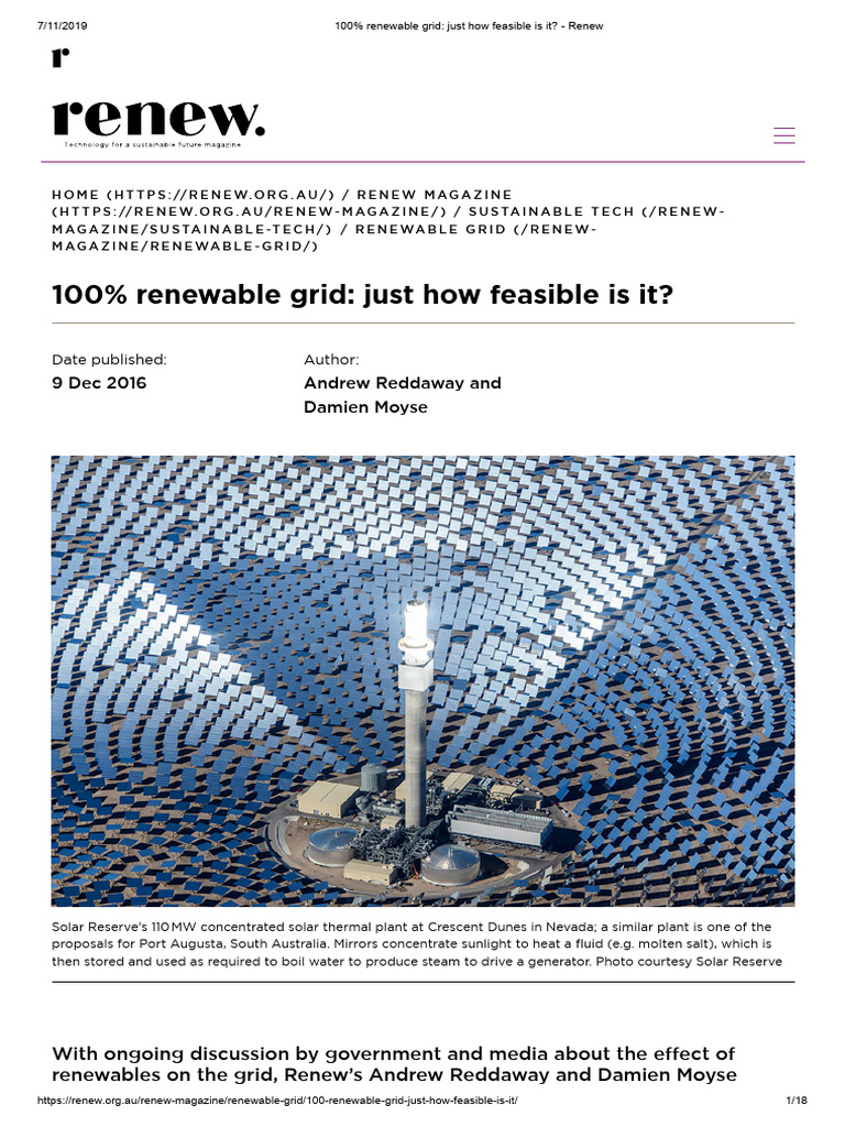 100% Renewable Grid - Just How Feasible Is It - Renew | PDF | Renewable ...
