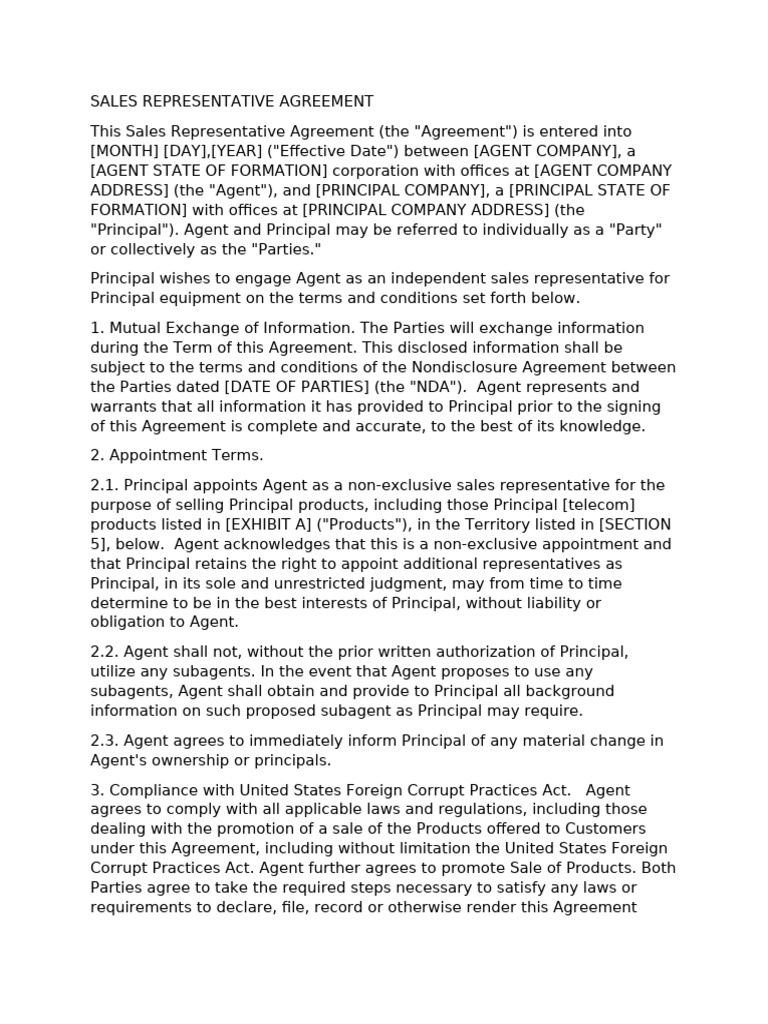 Sales Representative Agreement Template | PDF | Indemnity | Breach Of ...