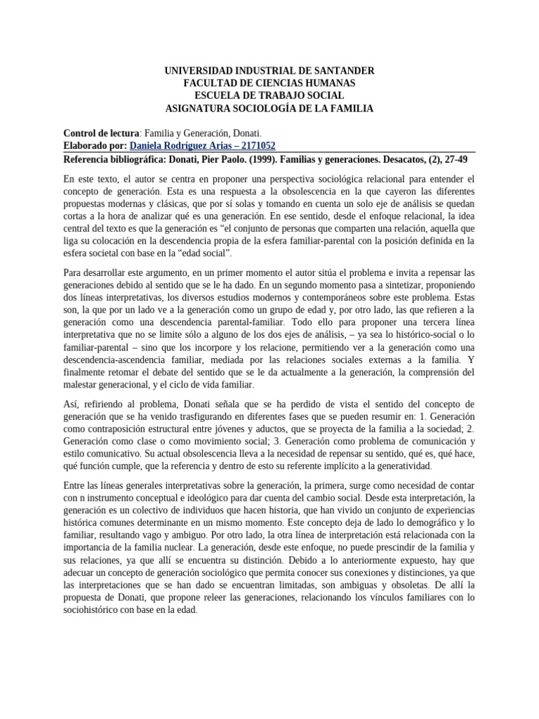 Control Donati Generaciones - Daniela R | PDF | Sociología | Educación ...