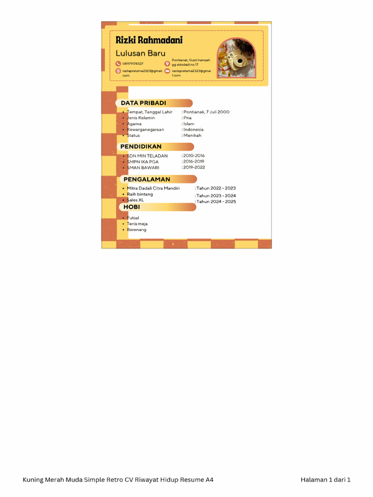 Kuning Merah Muda Simple Retro CV Riwayat Hidup Resume A4 - 20250524 ...
