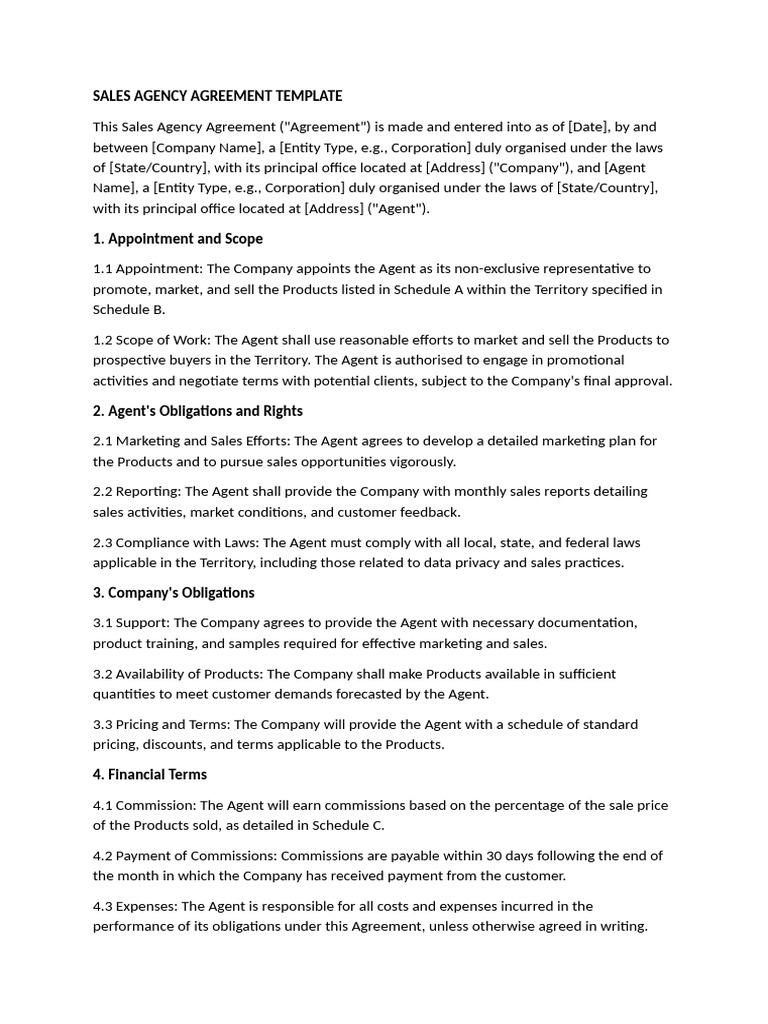 Sales Agency Agreement Template | PDF | Indemnity | Civil Law (Legal ...