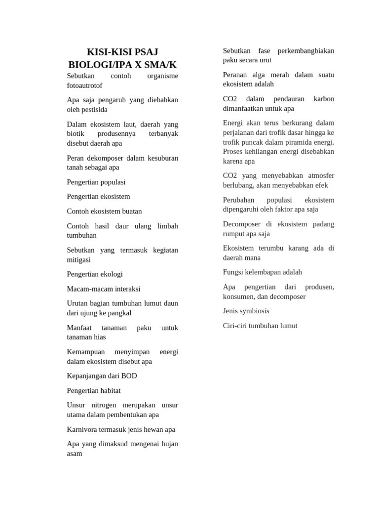 Kisi Kisi Biologi X | PDF