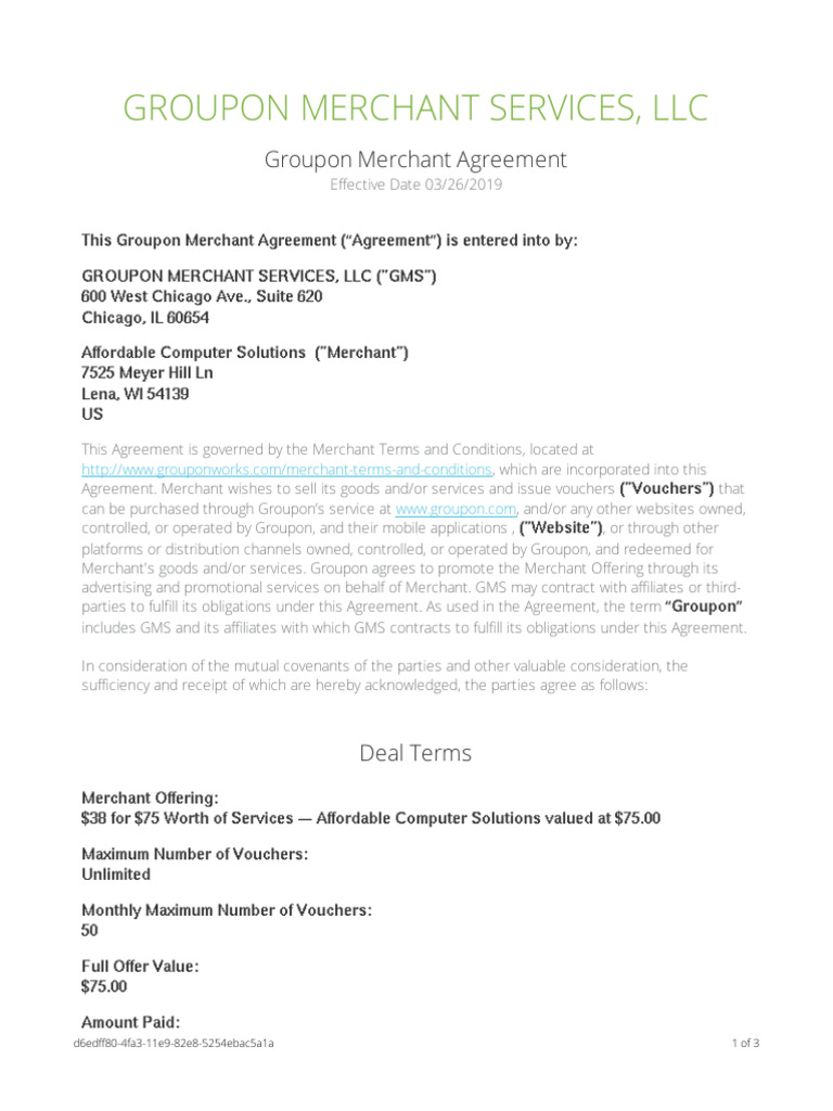 Groupon Merchant Agreement | PDF | Voucher | Payments