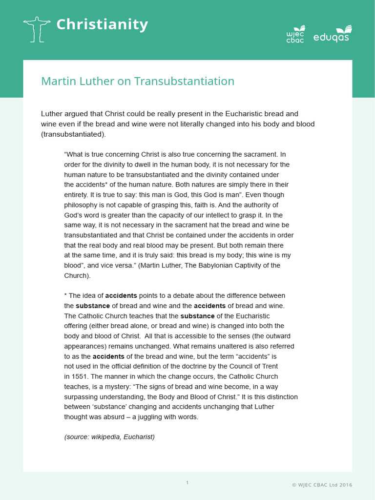 Luther's View on Eucharistic Presence | PDF | Eucharist | Sacraments
