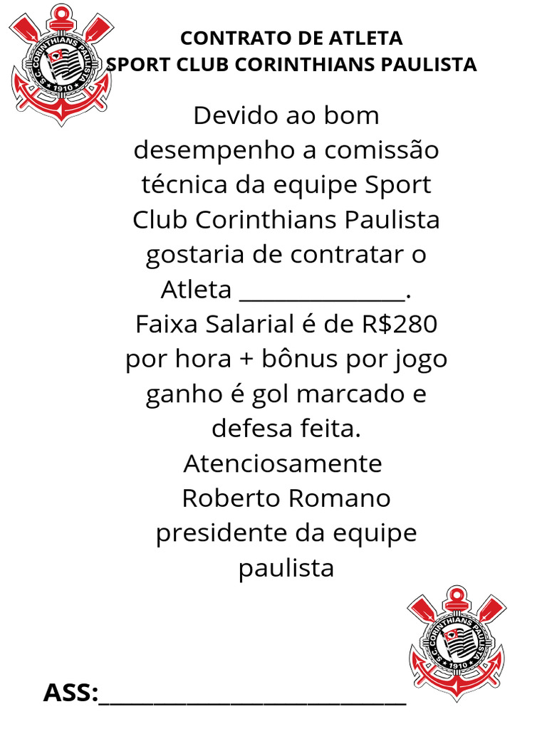 Contrato de Atleta Sport Club Corinthians PDF | PDF