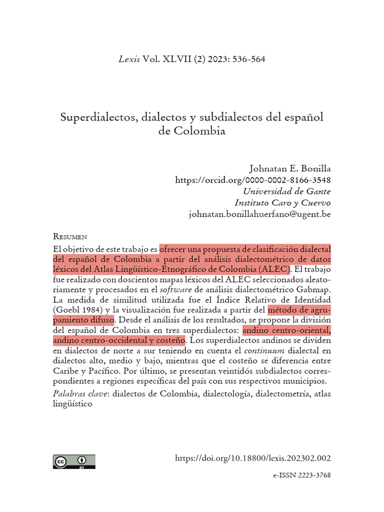 Clasificación Dialectal del Español Colombiano | PDF | Dialecto | Colombia