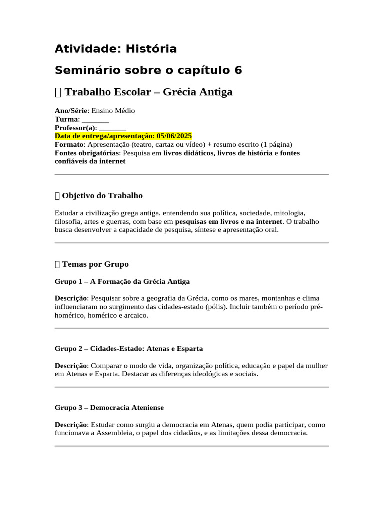 Atividade 1 Ano - Historia Cap 6 | PDF | Mitologia grega | Grécia Antiga