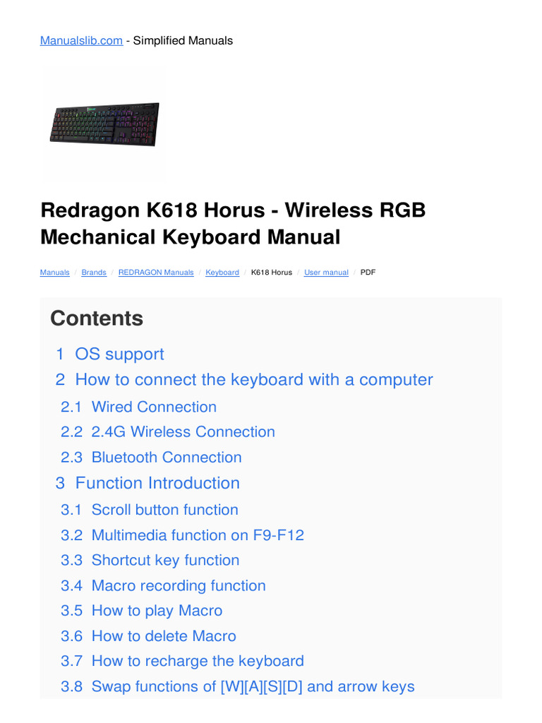 Redragon K618 Horus - Wireless RGB | PDF | Computer Keyboard | Computing
