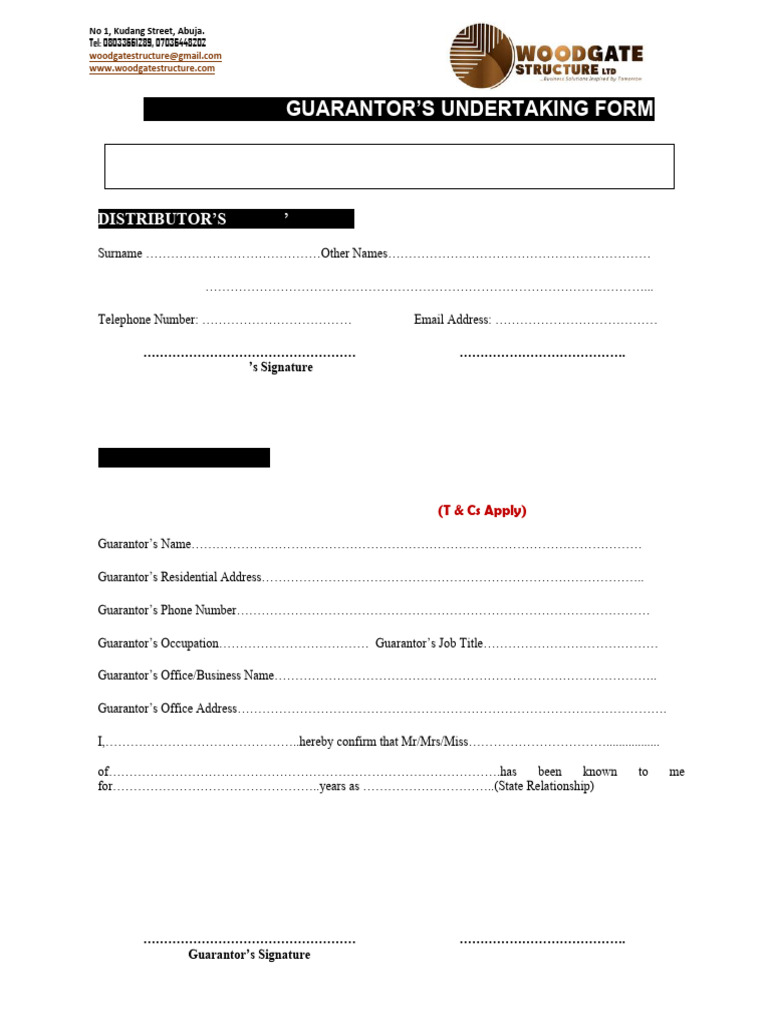 Distributor Guarantor Undertaking Form | PDF