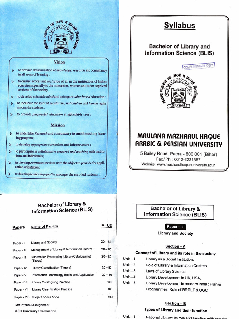 Syllabus Of Blis Pdf Libraries Library Science
