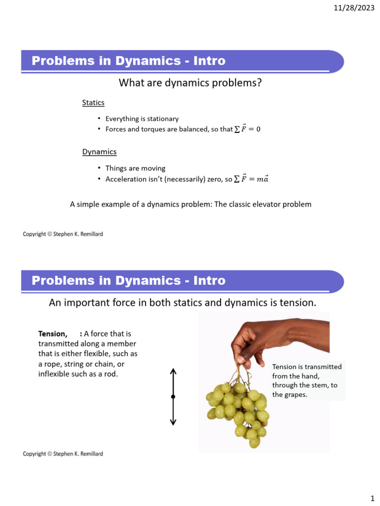 8a Problems in Dynamics - Intro CANVAS | PDF | Tension (Physics) | Force