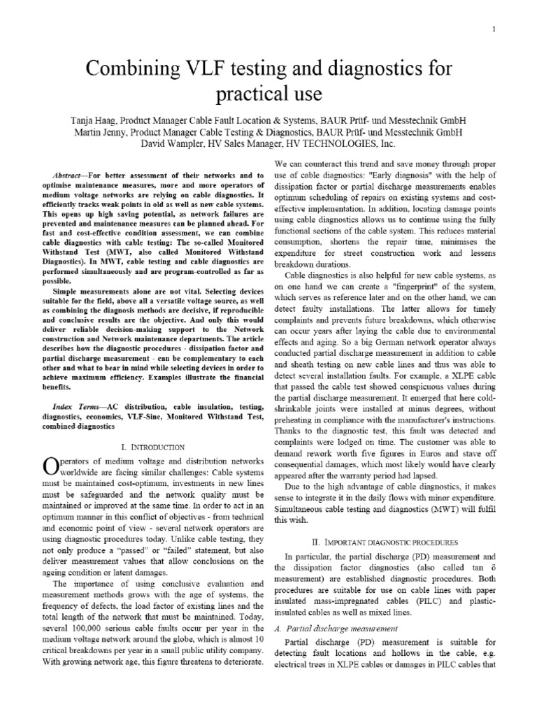 IEEE Paper Combining VLF Testing and Diagnostics For Practical Use | PDF