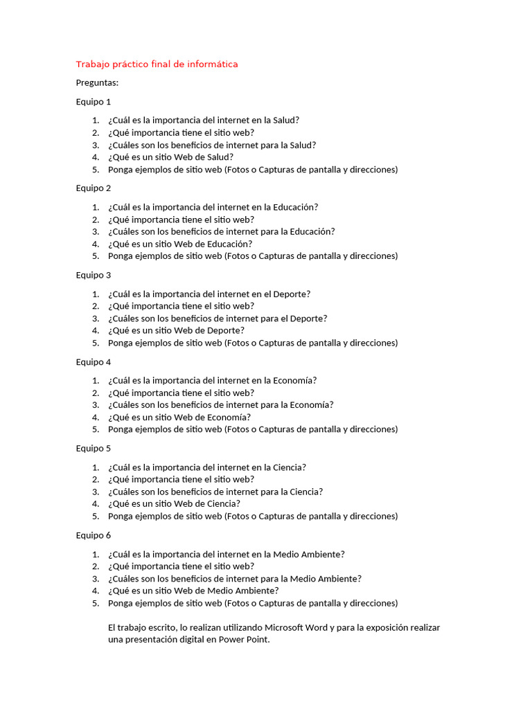 Trabajo Prctico Final Informatica | PDF