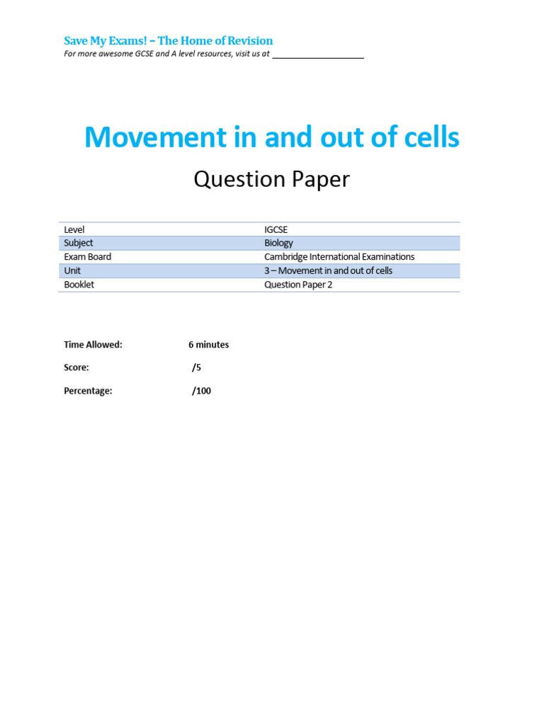 IGCSE Biology: Cell Movement Questions | PDF | Osmosis | Diffusion