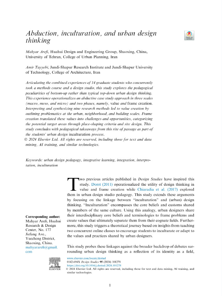 CN-Abduction, Inculturation, And Urban Design Thinking | PDF | Design | Design Thinking