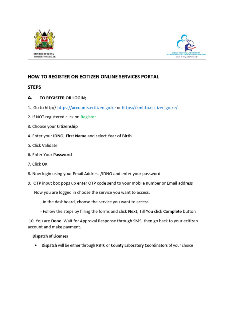 How To Register and Login To KMLTTB E-Citizen Online Services | PDF | Login | Computing