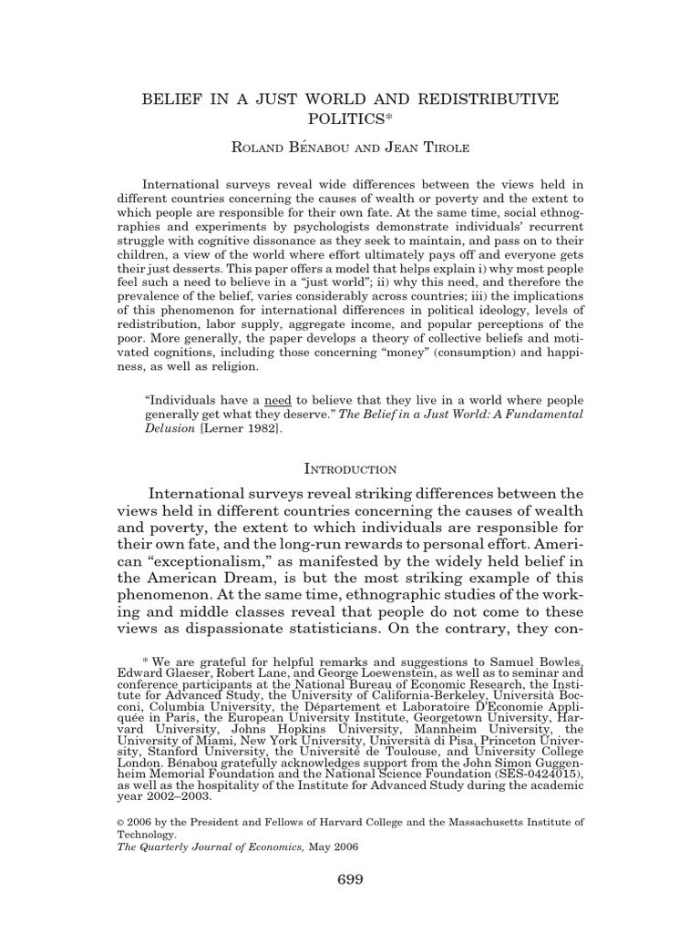 Belief in A Just World and Redistributive Politics | PDF ...