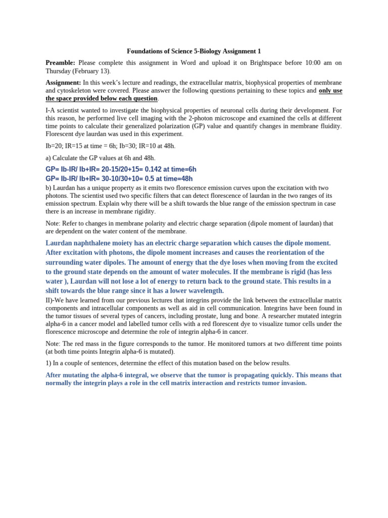 Foundations of Science 5-Biology Assignment 1 | PDF | Extracellular Matrix | Anatomy