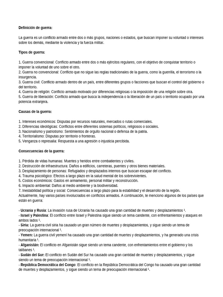 Definición y tipos de guerra | PDF | Conflicto violento | Seguridad ...