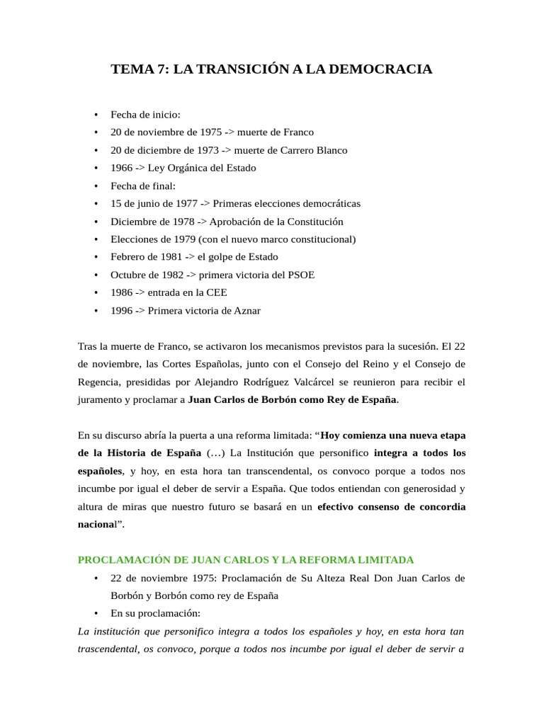 Tema 7. Transición Democracia | PDF | España | España franquista