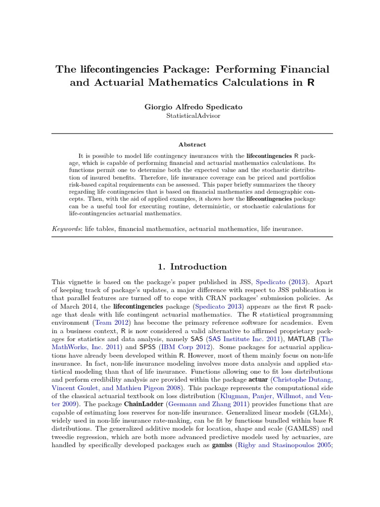 An Introduction To Lifecontingencies Package | PDF | Present Value ...