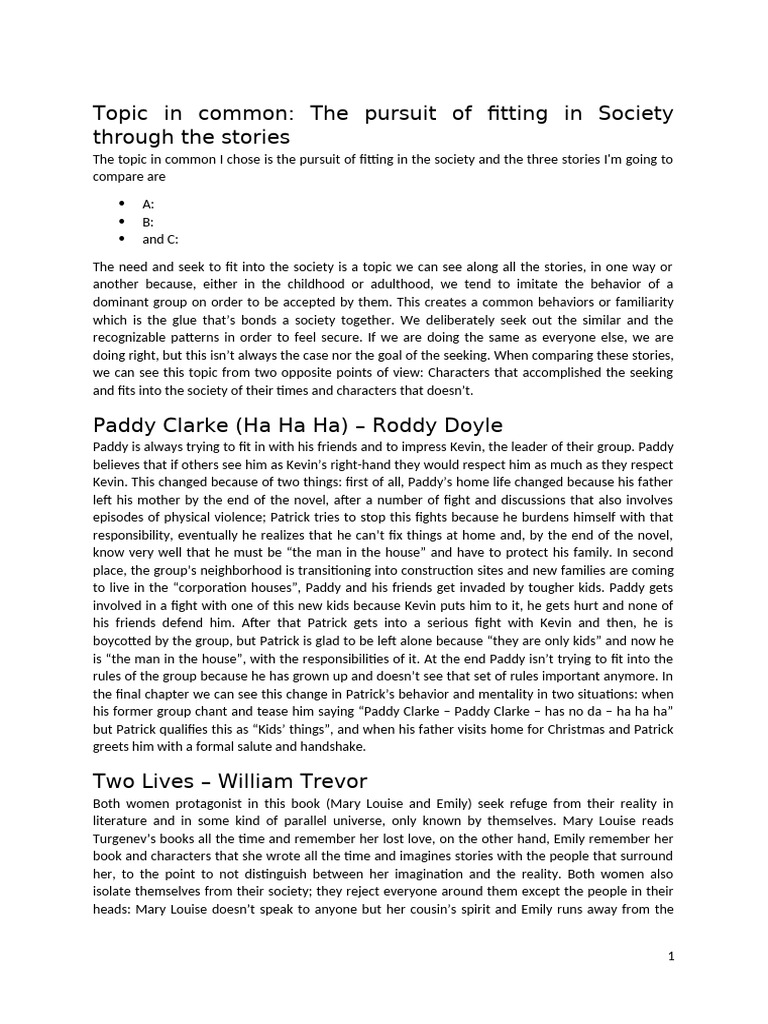 The Pursuit of Fitting in Society Through The Stories | PDF