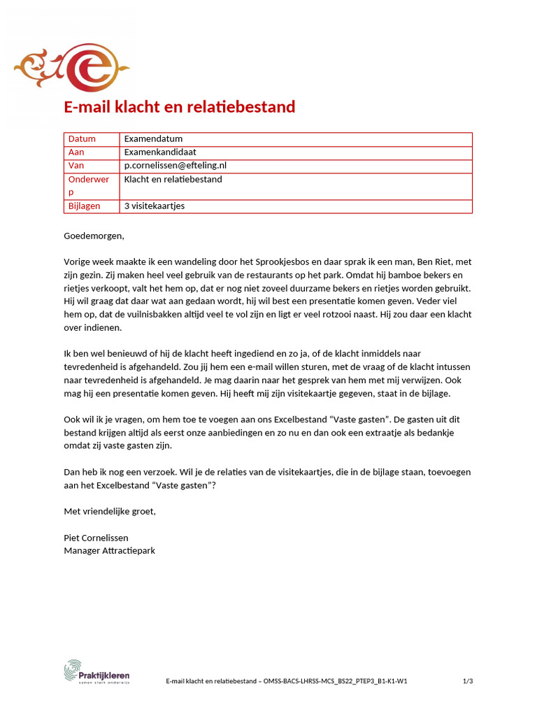 E-Mail Klacht en Relatiebestand4 | PDF
