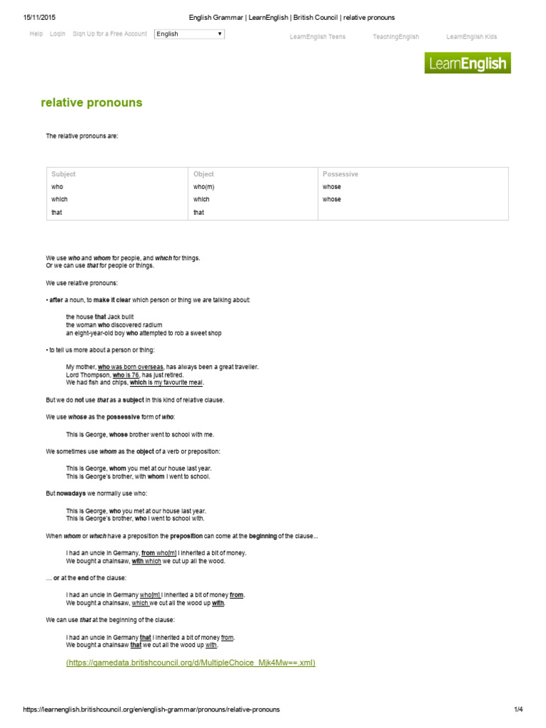 English Grammar - Relative Pronouns | PDF | English Grammar | Pronoun