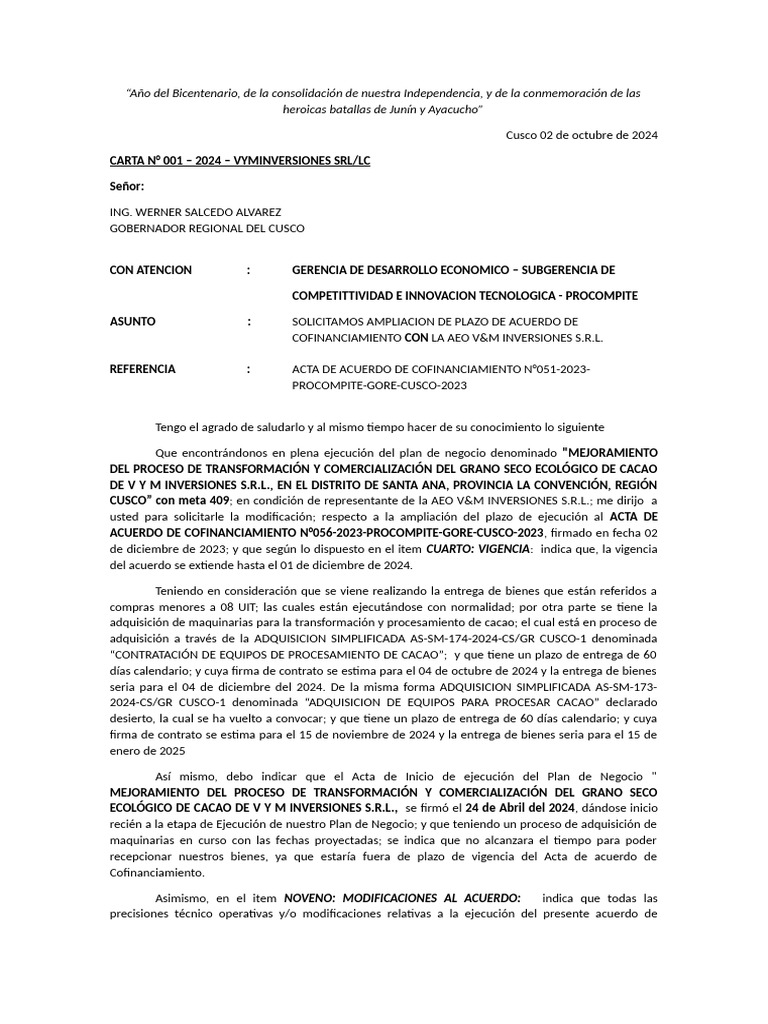 Carta Vym Adenda | PDF