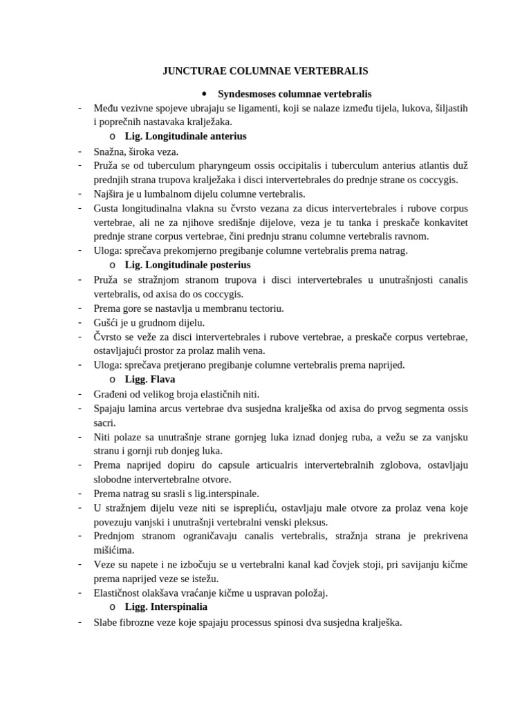 Juncturae Columnae Vertebralis | PDF