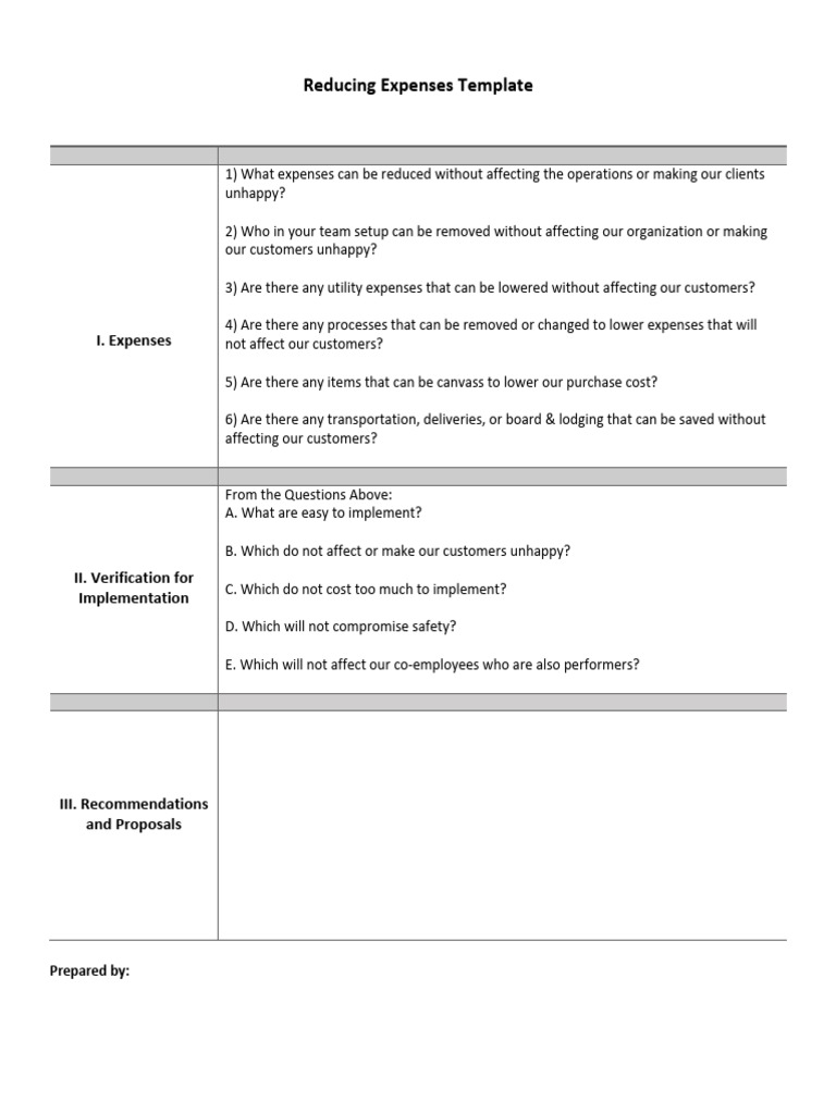Expense Reduction Strategy Template | PDF